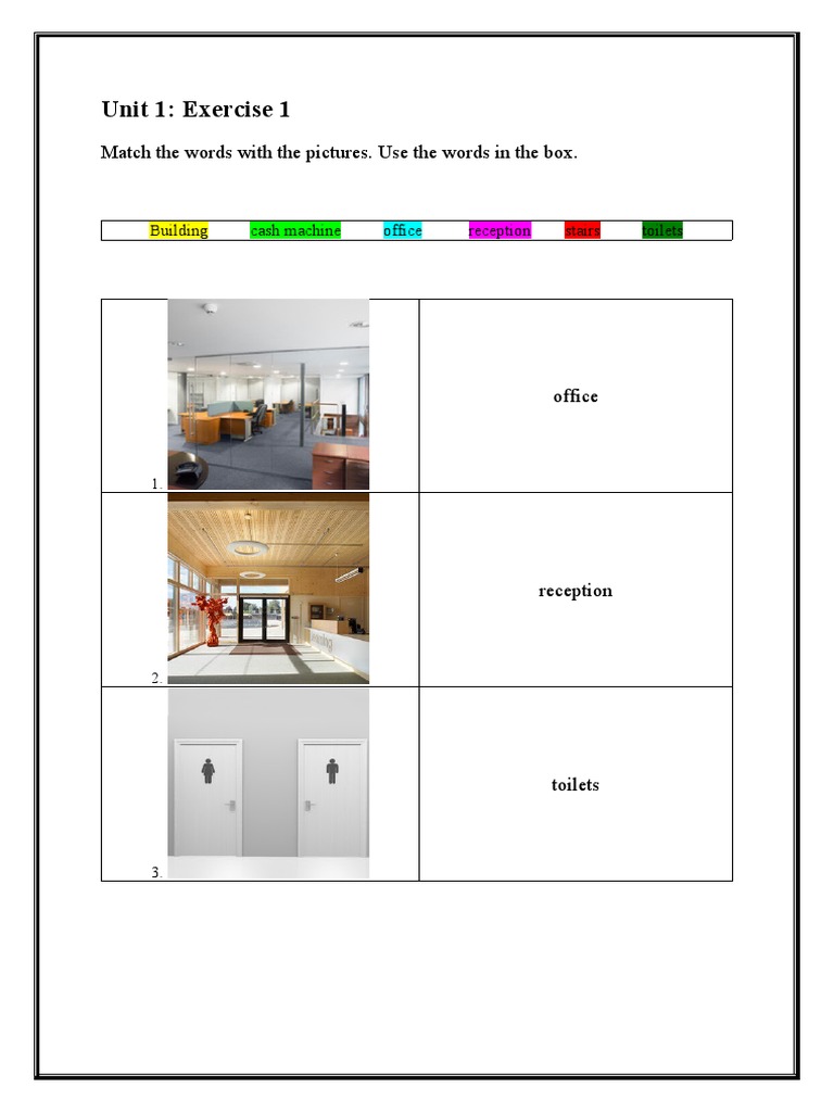 Unit 1: Exercise 1: Match The Words With The Pictures. Use The Words in ...