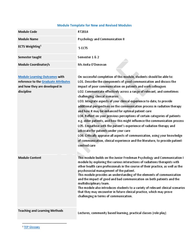 Module Template C Sample 1 | PDF | Communication | Psychotherapy