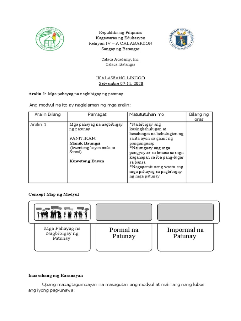 2nd Week FILIPINO 7 Module and Worksheet | PDF