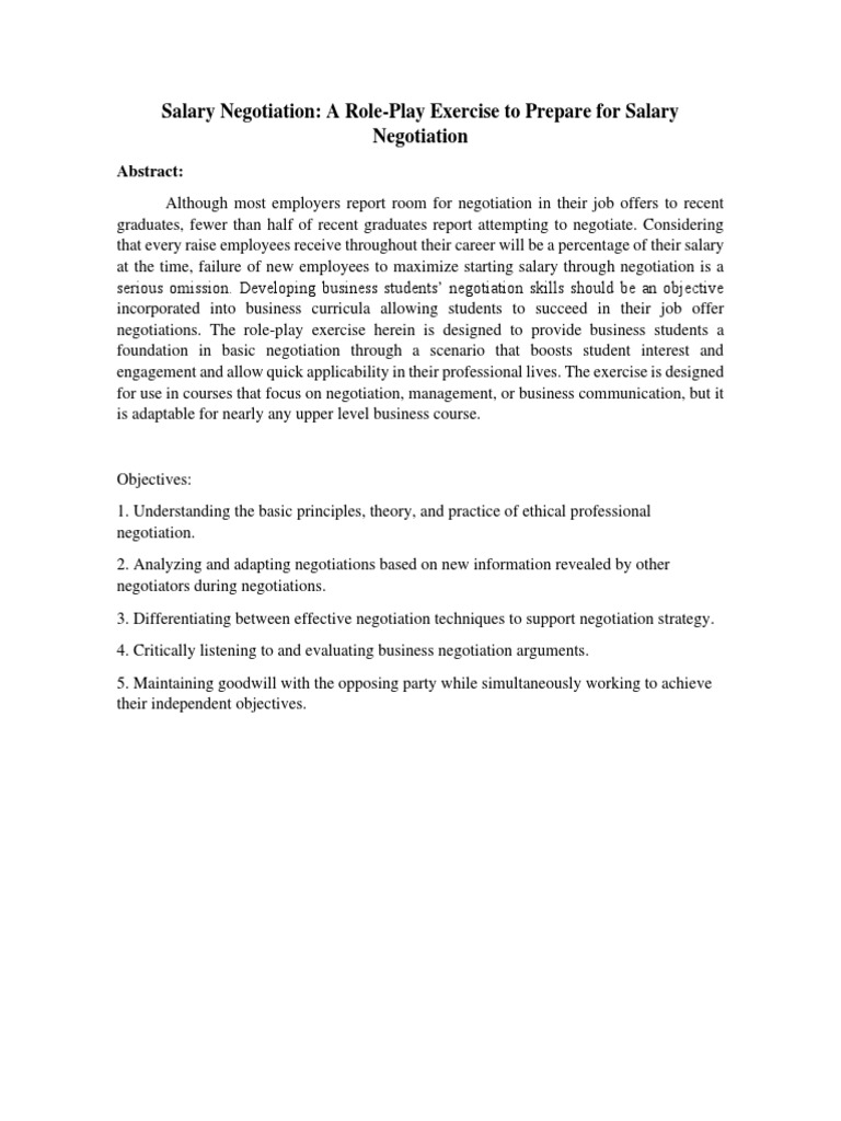 Salary Negotiation: A Role-Play Exercise To Prepare For Salary ...
