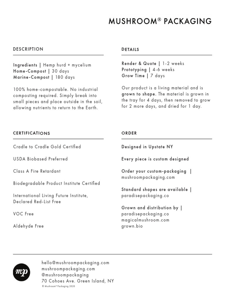 Mushroom® Packaging Data Sheet 2020-Website | PDF