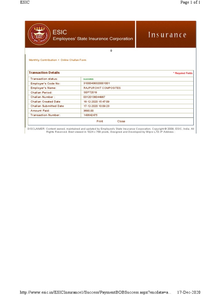Transaction Details: Monthly Contribution Online Challan Form | PDF