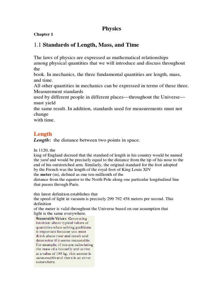 1.1 Standards of Length, Mass, and Time: Physics | PDF | Metre | Kilogram