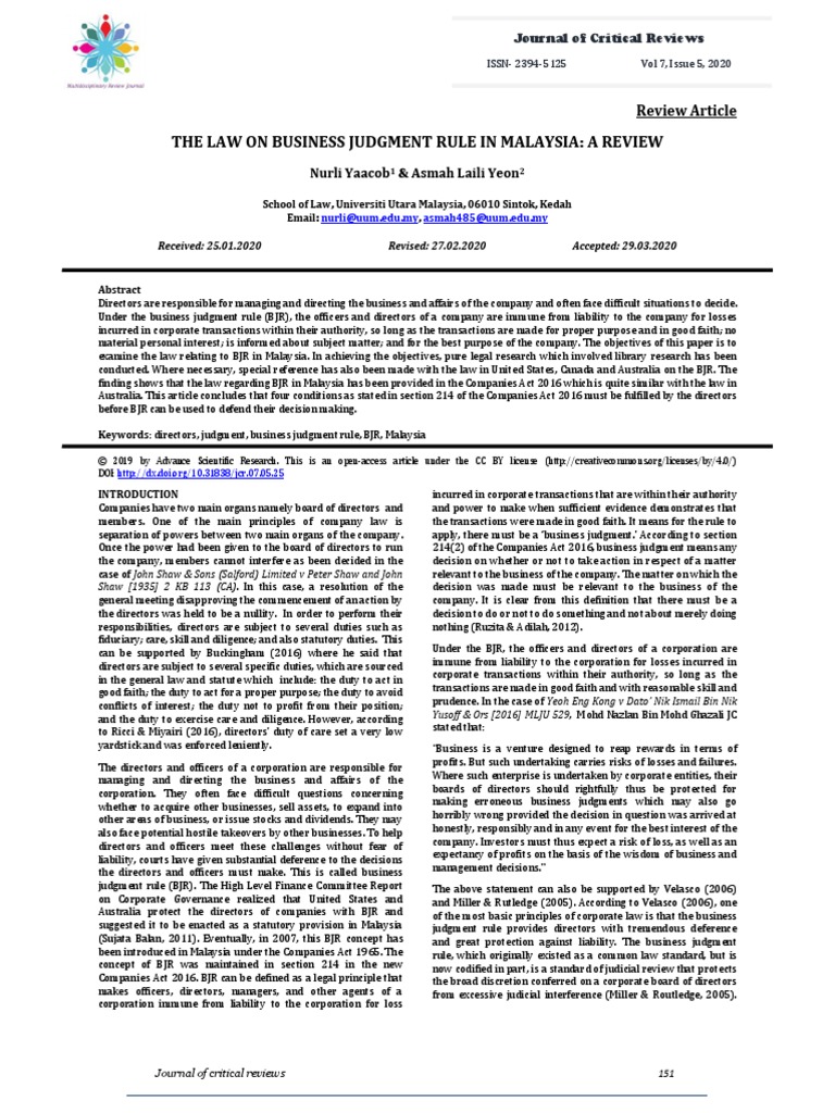Business Judgement Rule | PDF | Judgment (Law) | Corporations