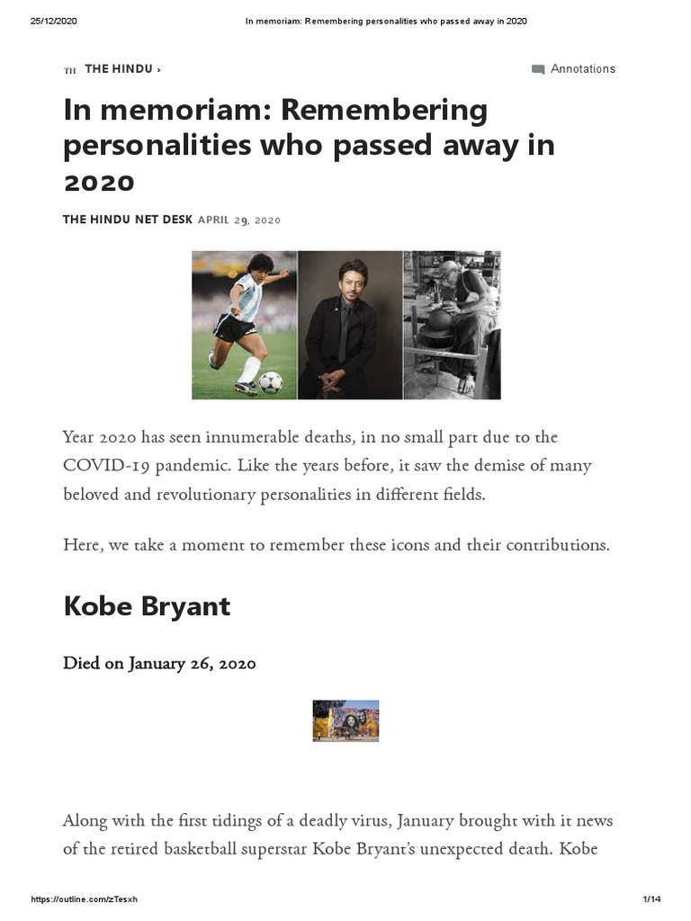 In Memoriam: Icons We Lost in 2020 | PDF | Bollywood | Sikhism