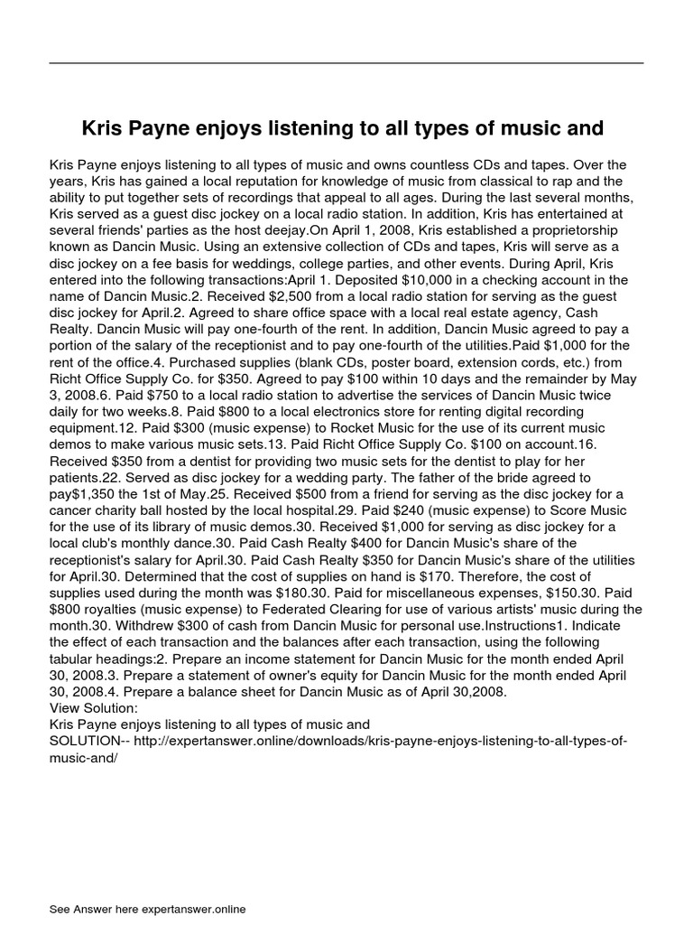 Kris Payne Enjoys Listening To All Types of Music and | PDF | Economies ...