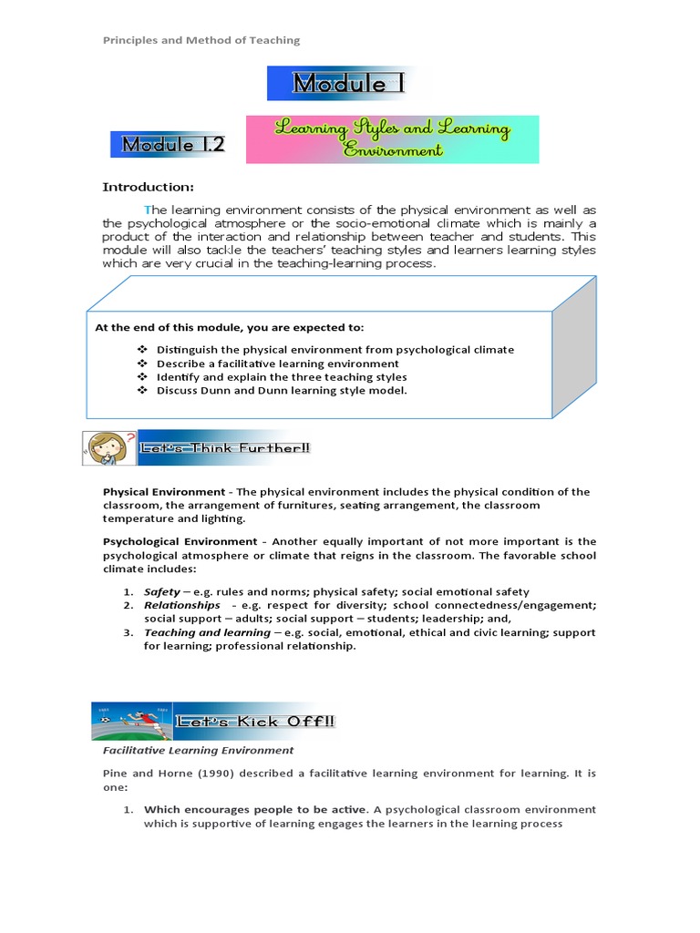 Principles and Method of Teaching: Facilitative Learning Environment ...