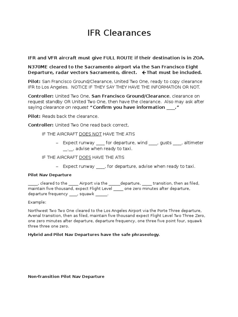 IFR Clearances | Instrument Flight Rules | Civil Aviation