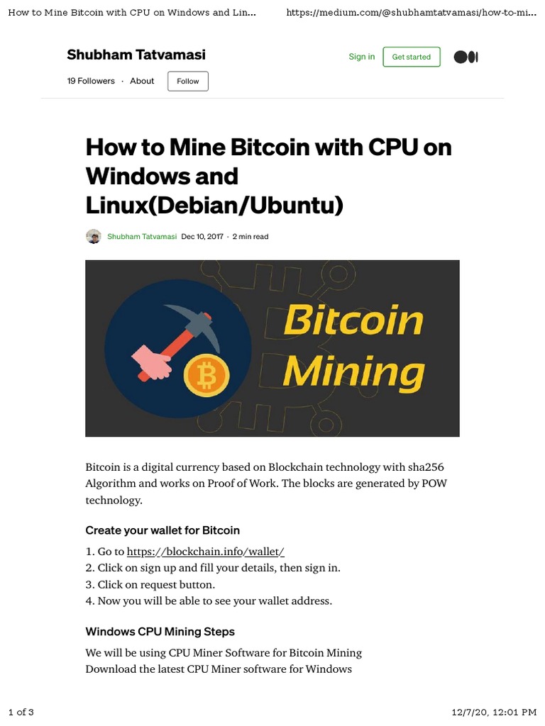 How To Mine Bitcoin With CPU On Windows and Linux (Debian/Ubuntu) | PDF | Bitcoin | Microsoft ...