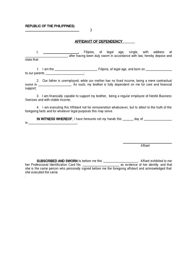Affidavit of Dependency Template | PDF