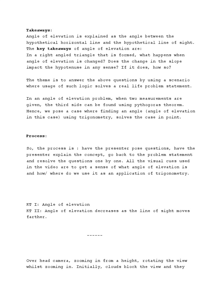 Angle of Elevation - Script | PDF | Trigonometry | Trigonometric Functions