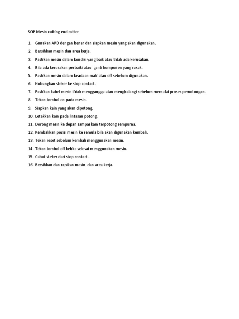 SOP Mesin Cutting End Cutter | PDF