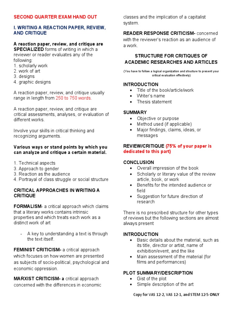 Writing Reaction Papers and Critiques | PDF | Interview | Observation