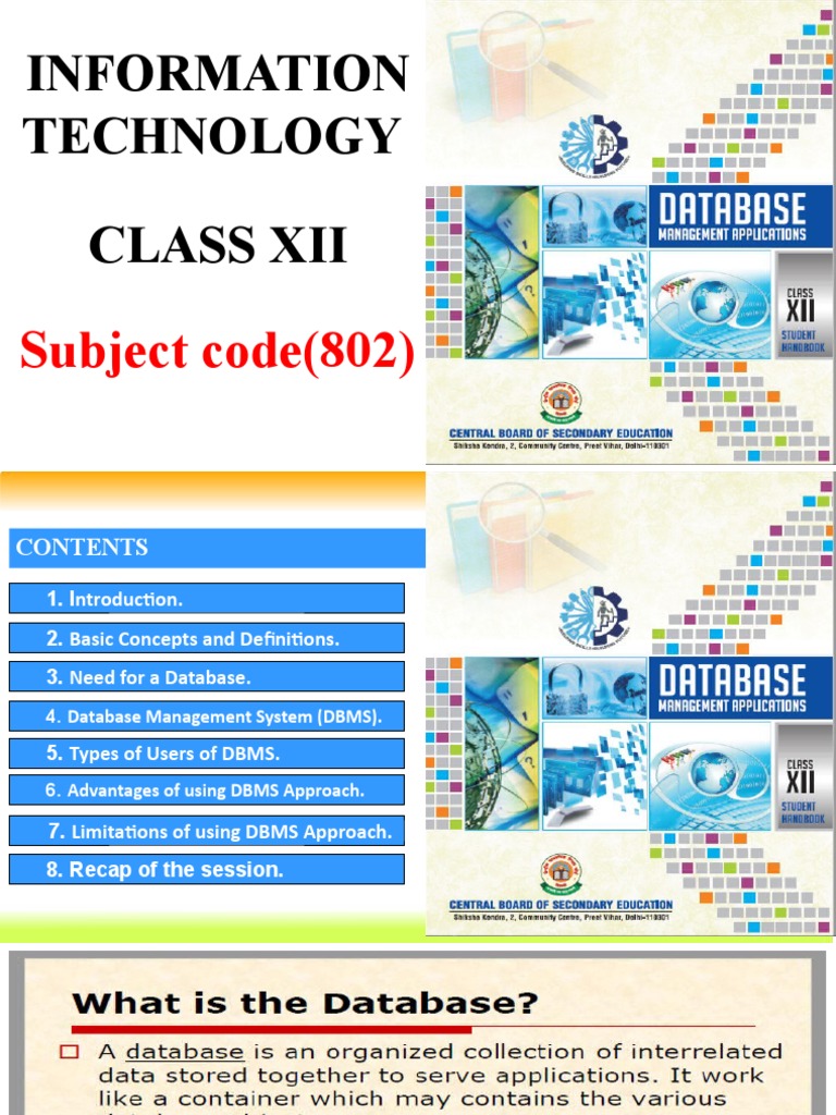 Class 12 IT: Database Management Overview | PDF | Databases ...