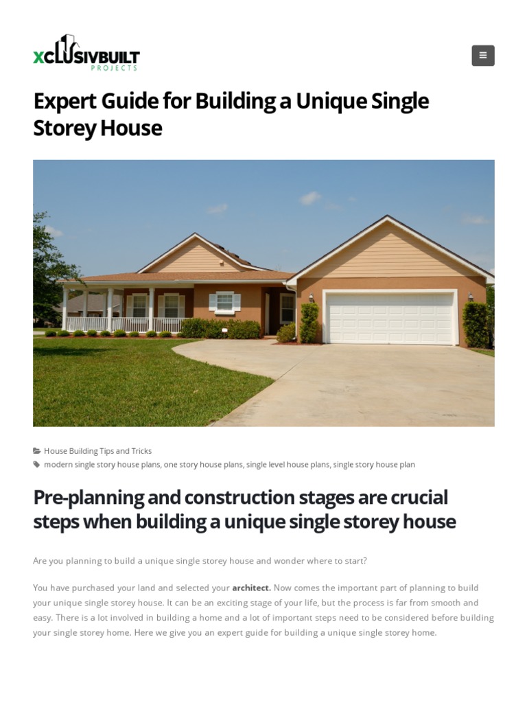 Expert Guide For Building A Unique Single Storey House | PDF