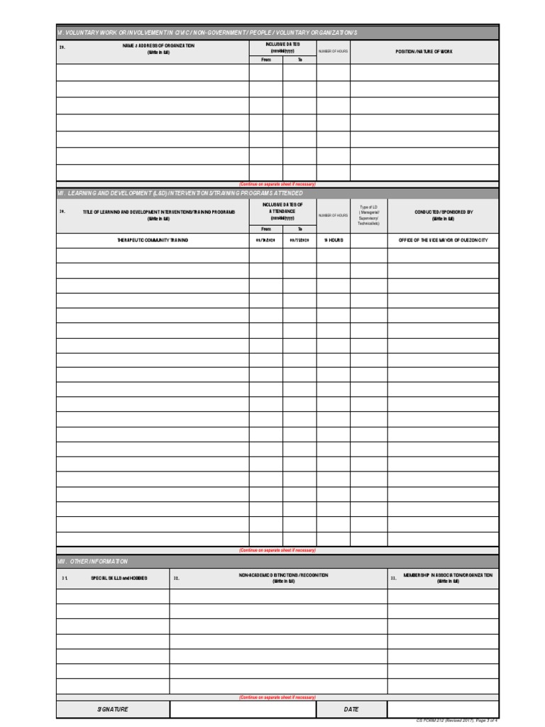 Vi. Voluntary Work or Involvement in Civic / Non-Government / People ...