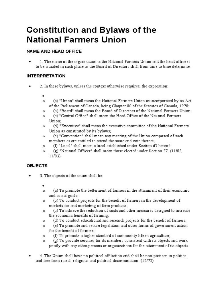 National Farmers Union Constitution | PDF | Committee | By Law