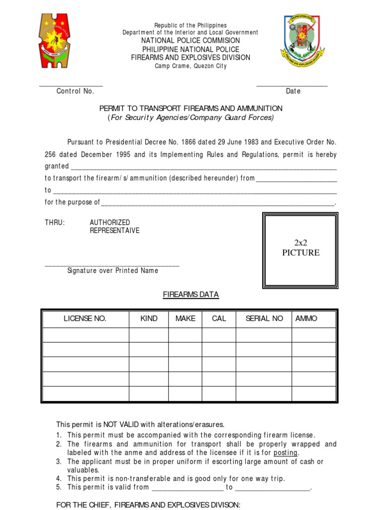 Form - Application For Permit To Transport For Security | PDF | Justice ...