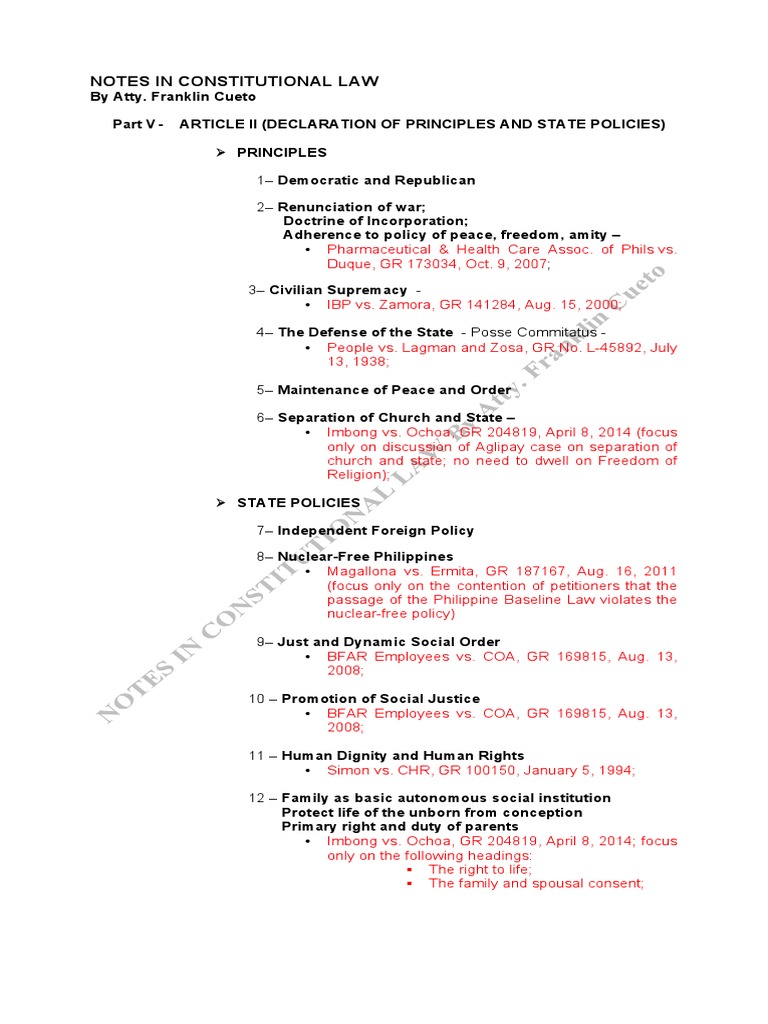 Part V - Article II Declaration of Principles and State Policies2 | PDF ...
