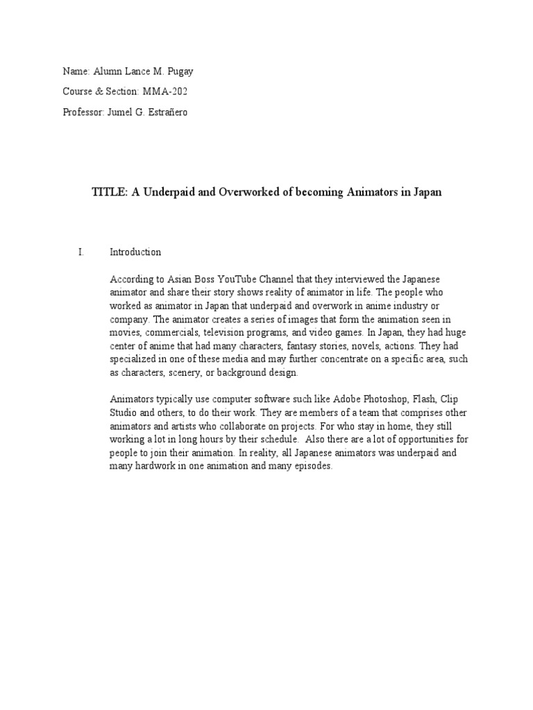 A Underpaid and Overworked of Becoming Animators in Japan | PDF ...