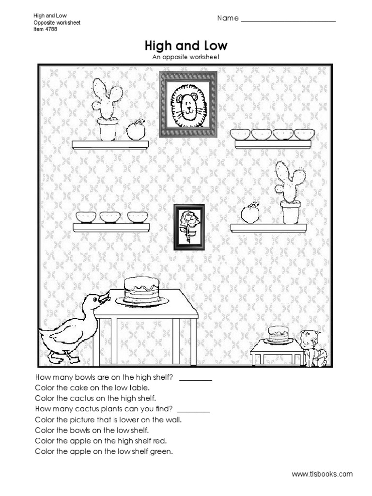 High and Low: An Opposite Worksheet | PDF | Home & Garden