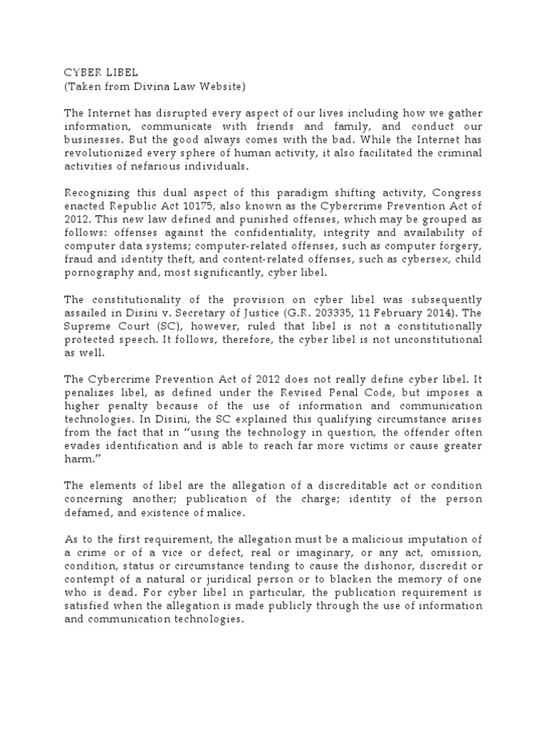 Cyber Libel | PDF | Defamation | Public Law