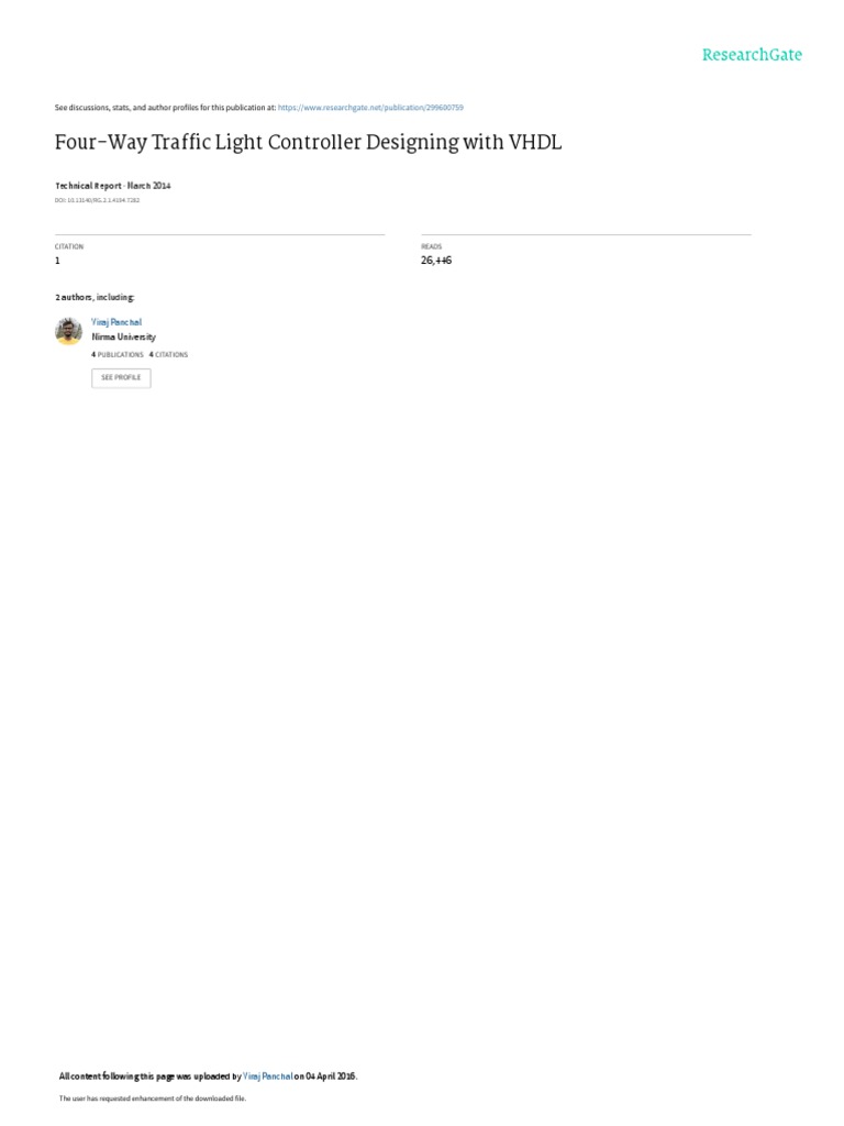 Four-Way Traffic Light Controller Designing With VHDL: March 2014 | PDF ...