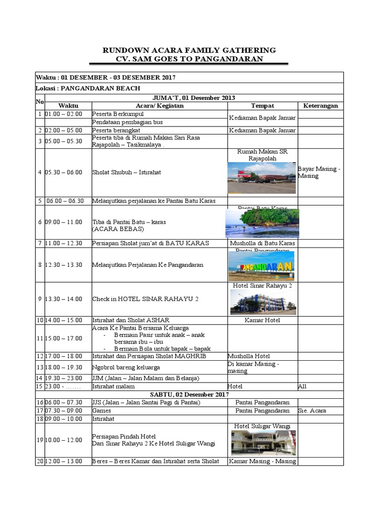 Rundown Acara Family Gathering CV Sam Go | PDF