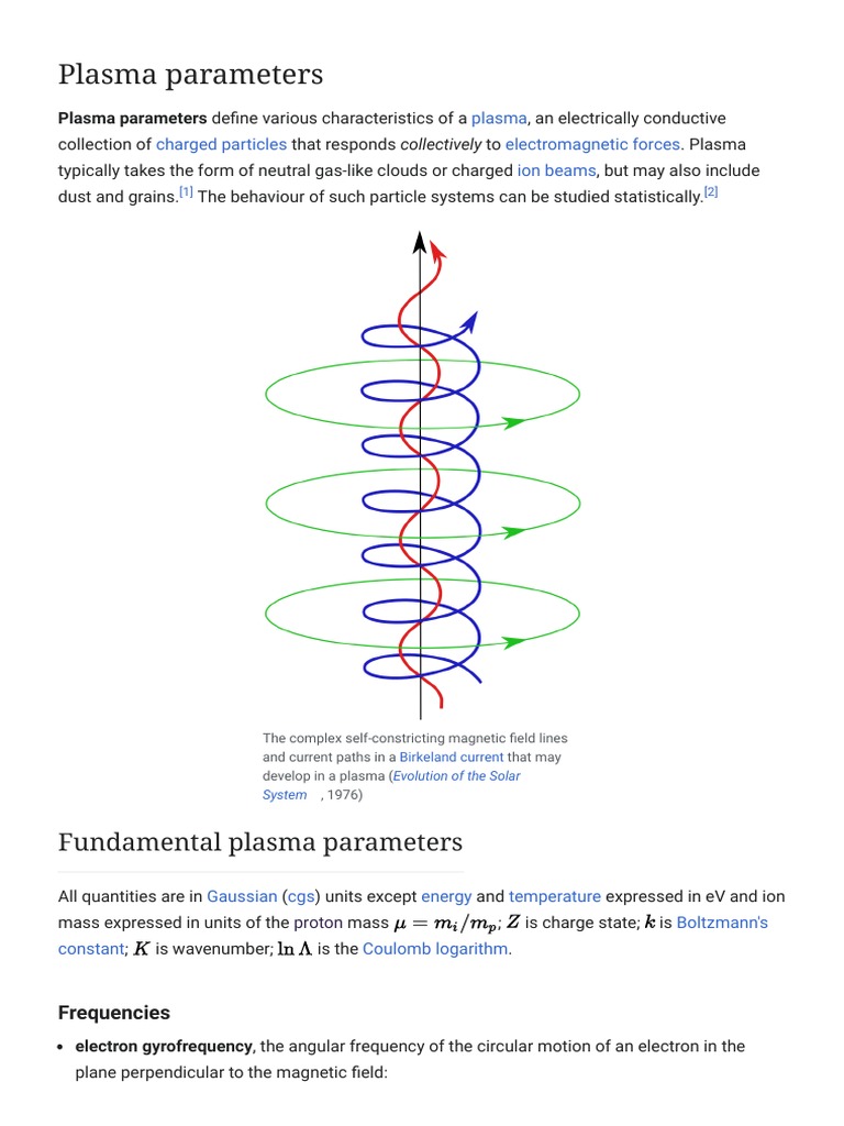 Plasma Parameters | PDF | Plasma (Physics) | Temperature