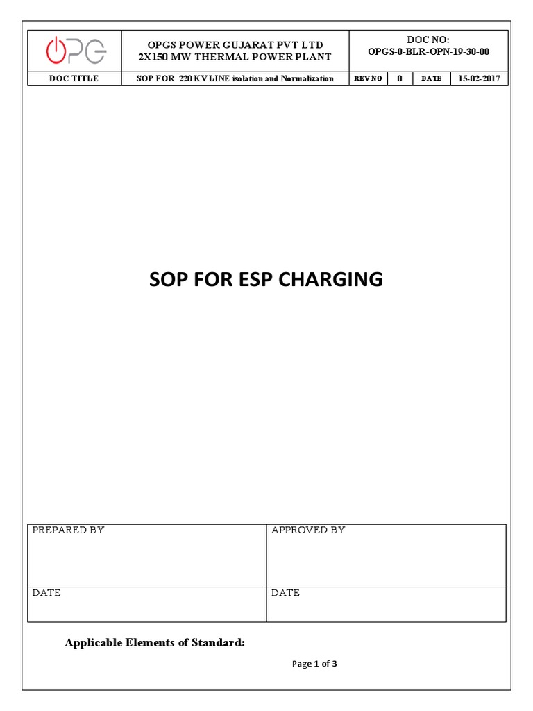 Sop For Esp Charging | PDF | Switch | Power Engineering