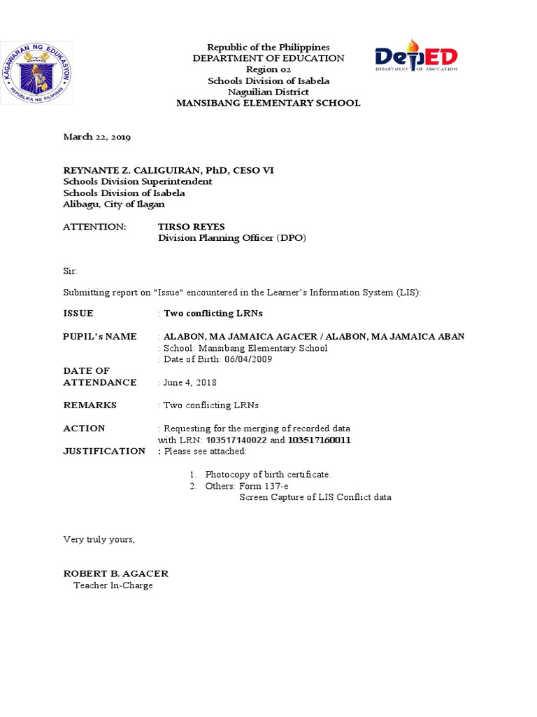 Template LETTER REQUEST LIS ISSUE by RESTIE FDG | PDF | Further Education