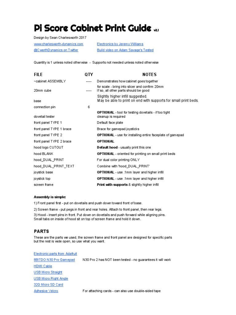 Pi Score Cabinet Print Guide: File QTY Notes | PDF | Home & Garden ...