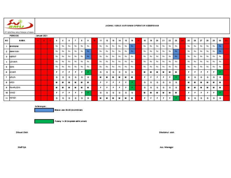 Schedule Kerja Karyawan 2021 | PDF