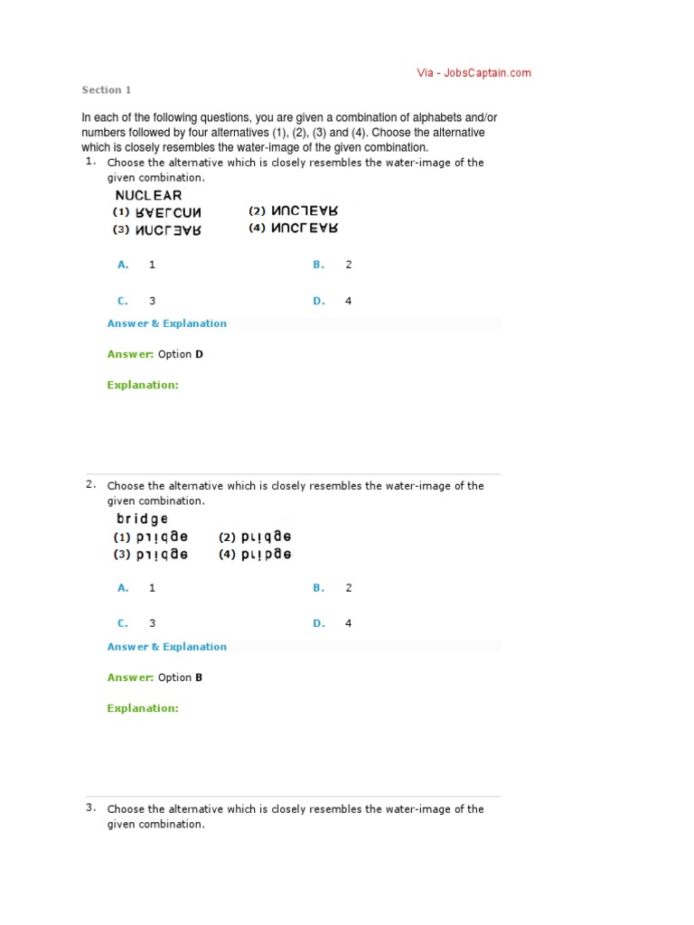 Water Images Non Verbal Reasoning Questions and Answers | PDF | Leisure