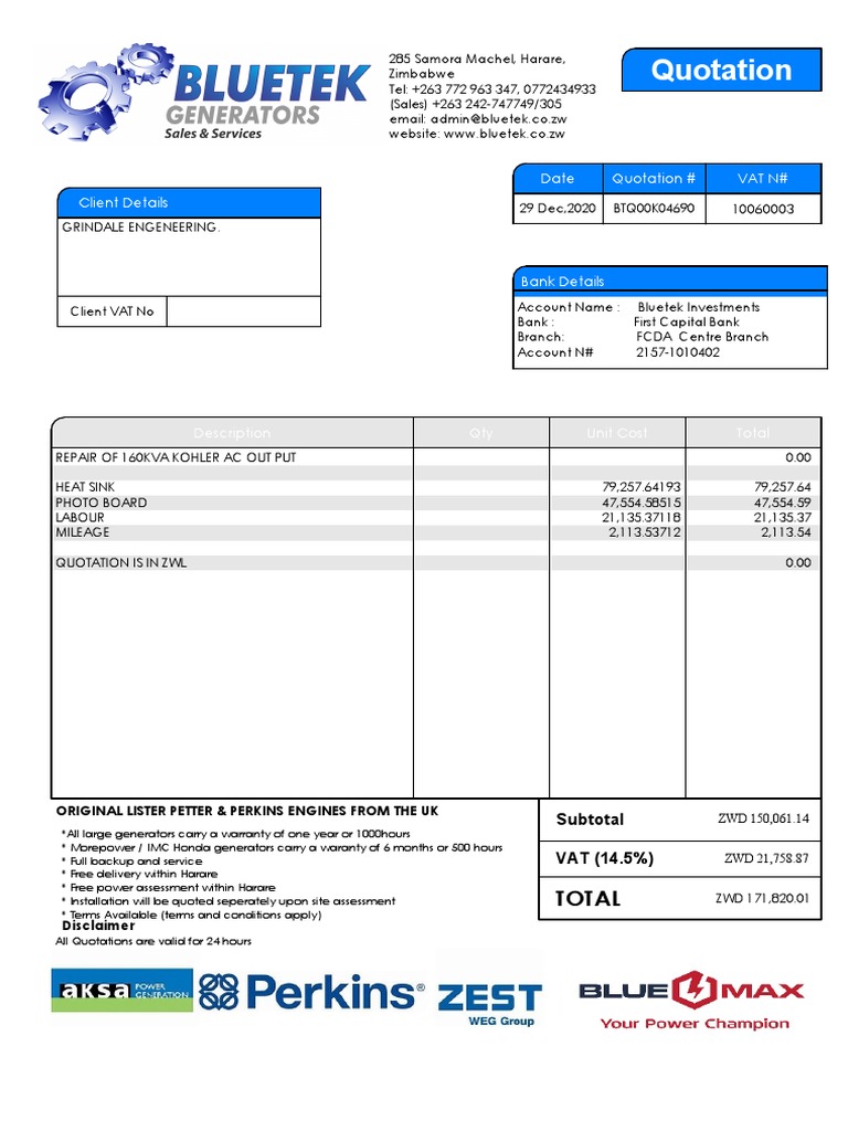 Quotation: Date Quotation # Client Details Vat N# | PDF | Private Law ...