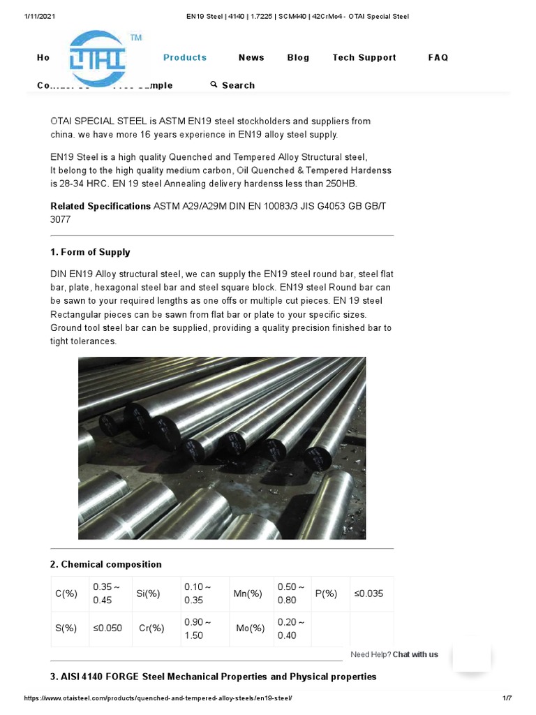 En19 Steel - 4140 - 1.7225 - Scm440 - 42crmo4: Related Specifications ...