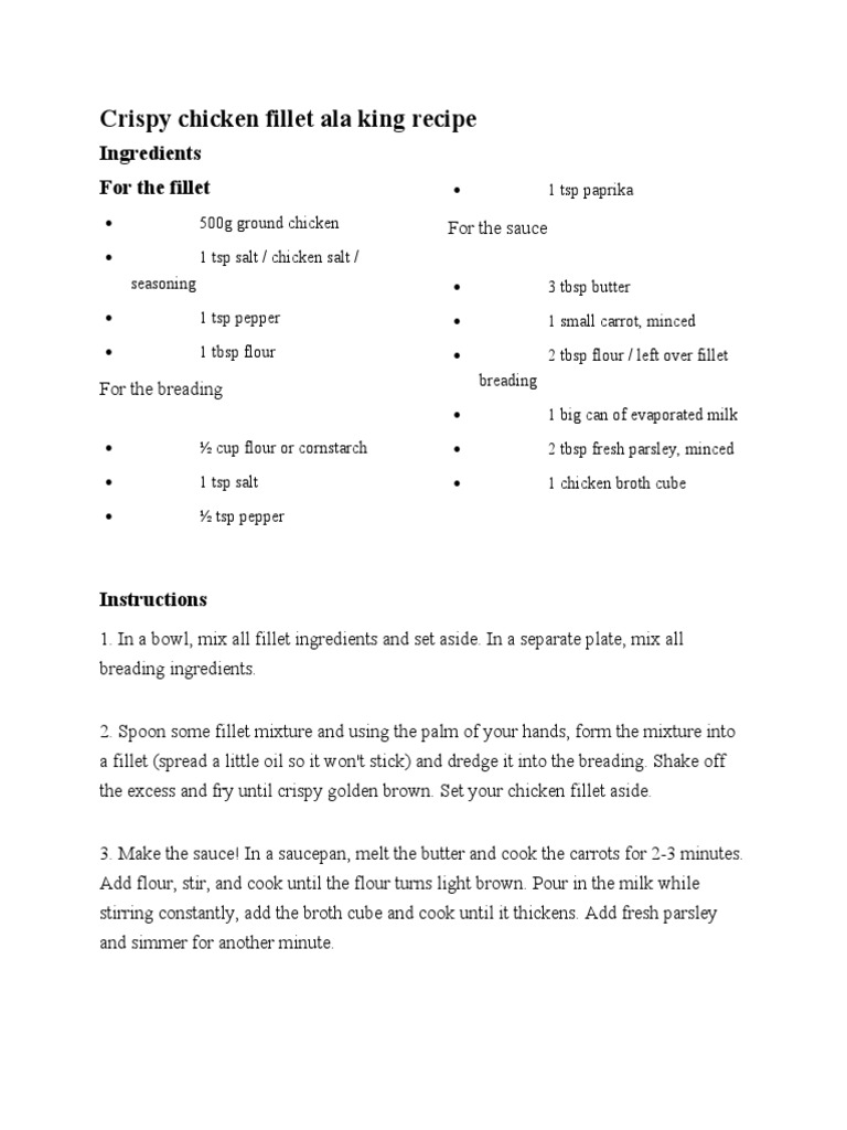 Crispy Chicken Fillet ala King Recipe | PDF | Bread Crumbs | Flour