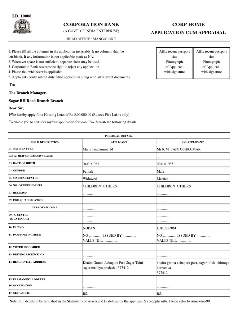Housing Loan Print Application | PDF | Banks | Loans