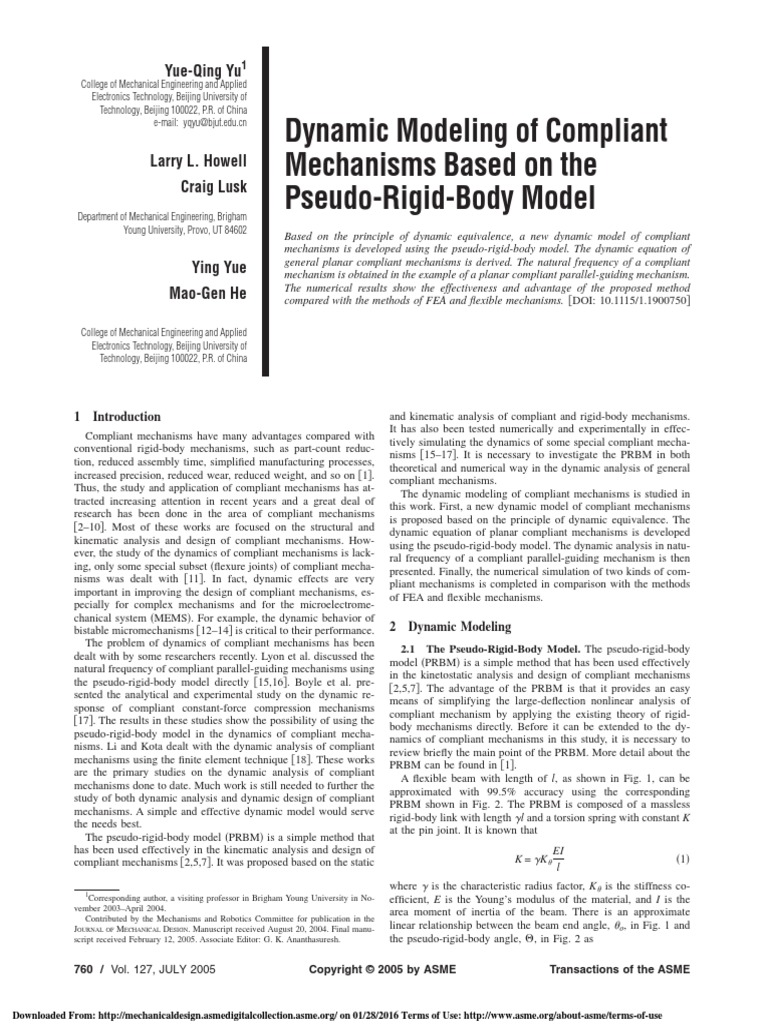 Dynamic Modeling of Compliant Mechanisms Based On The Pseudo-Rigid-Body Model | PDF | Finite ...