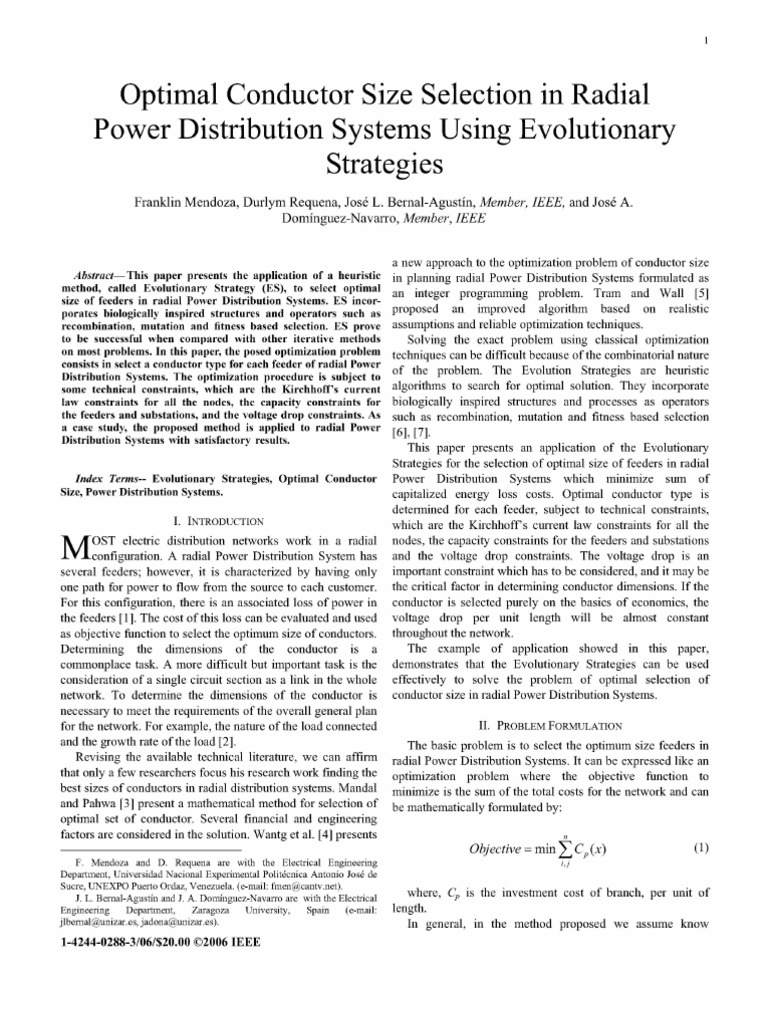 Optimal Conductor Size Selection In Radial Power Distribution Systems Using Evolutionary