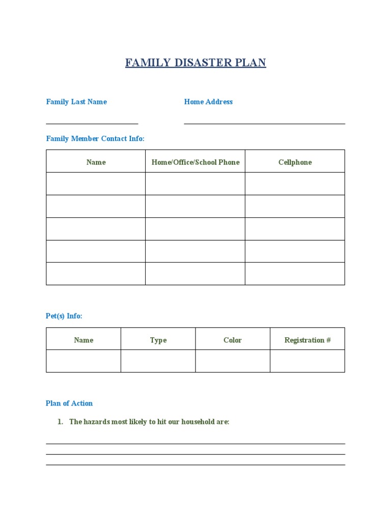 Family Disaster Preparedness Plan | PDF | Emergency Evacuation ...