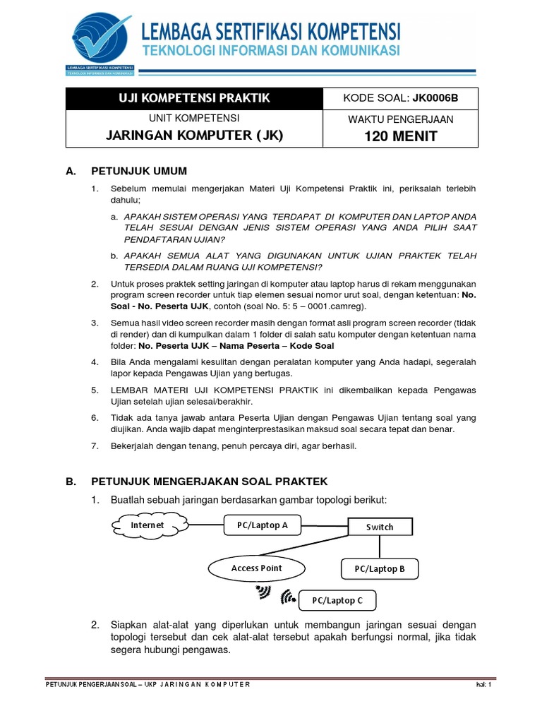 04-Contoh Soal Ujk Teknisi Jaringan Komputer J3njang 3 Kkni PDF | PDF | Seni