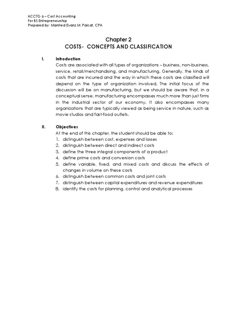 Chapter 2 - COSTS CONCEPTS AND CLASSIFICATION | PDF | Cost Accounting | Cost