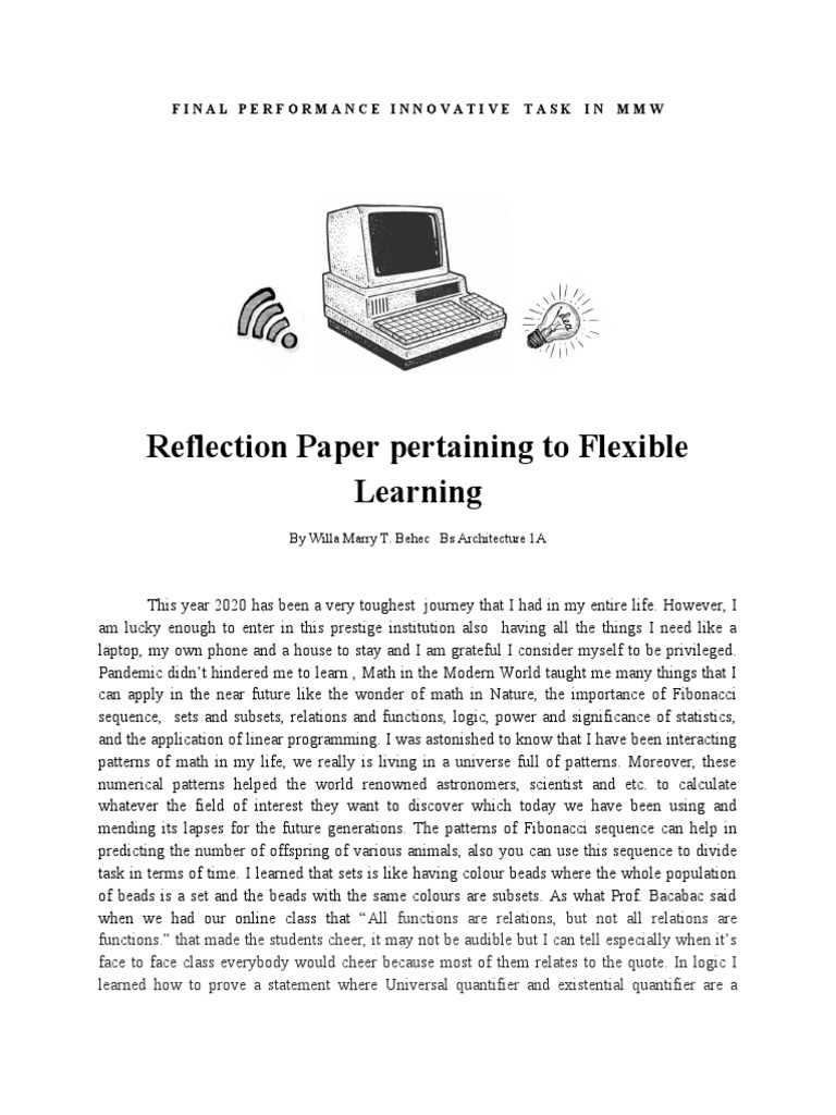 Reflection Paper Pertaining To Flexible Learning: Final Performance ...