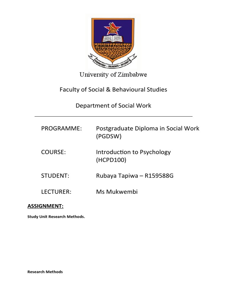 Psychology Assignment Study Unit Research Methods | PDF | Cerebral ...