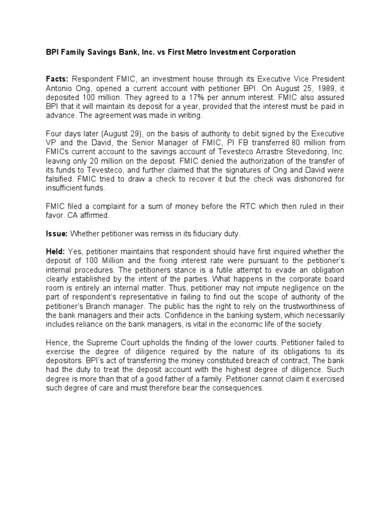 Bpi V Metro Bank | PDF