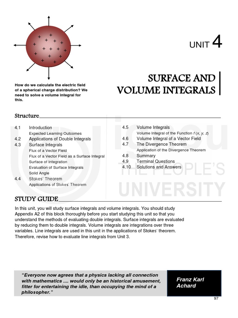 Surface and Volume Integrals: Study Guide | PDF | Integral | Flux
