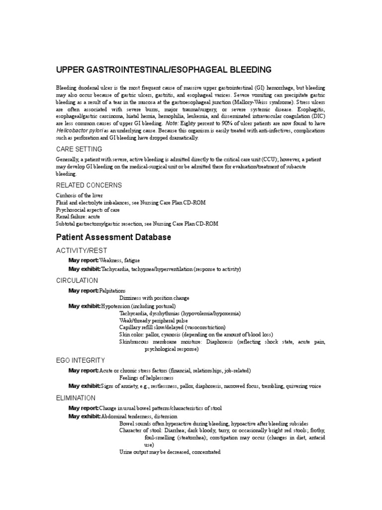 Upper GI Bleeding Causes and Management | PDF | Ischemia | Pain