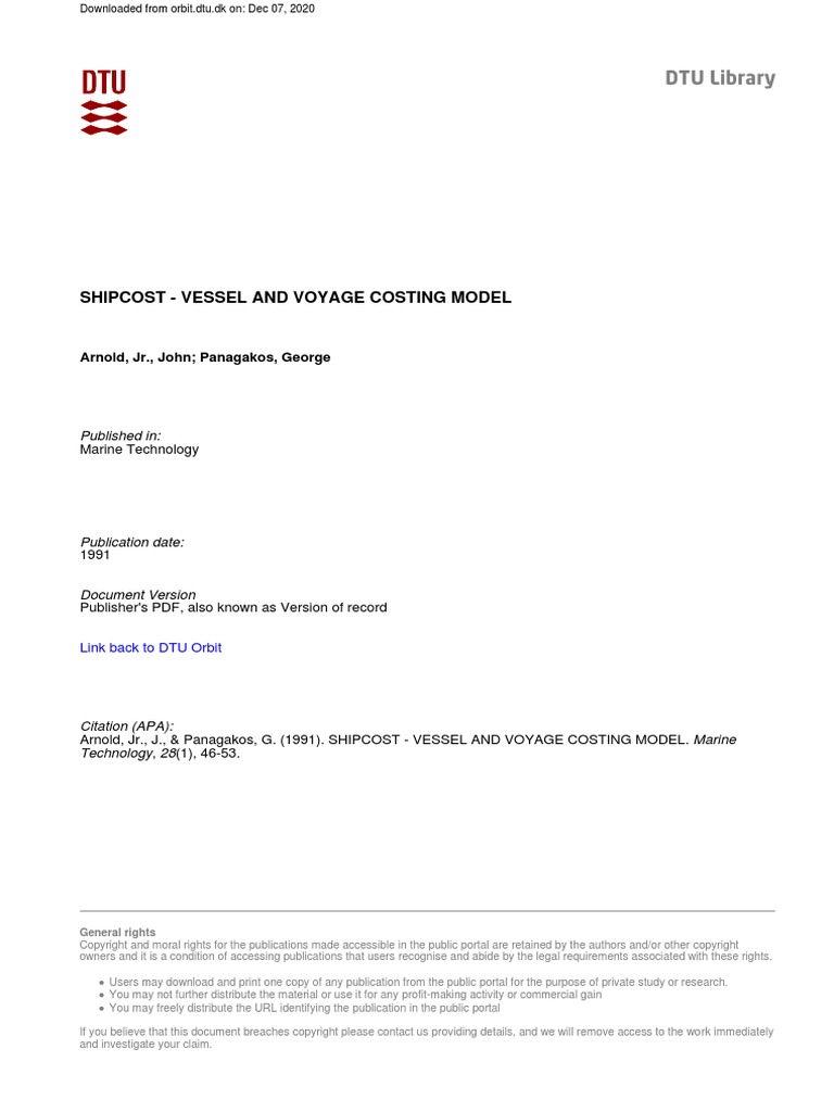 Shipcost - Vessel and Voyage Costing Model: Arnold, JR., John Panagakos ...