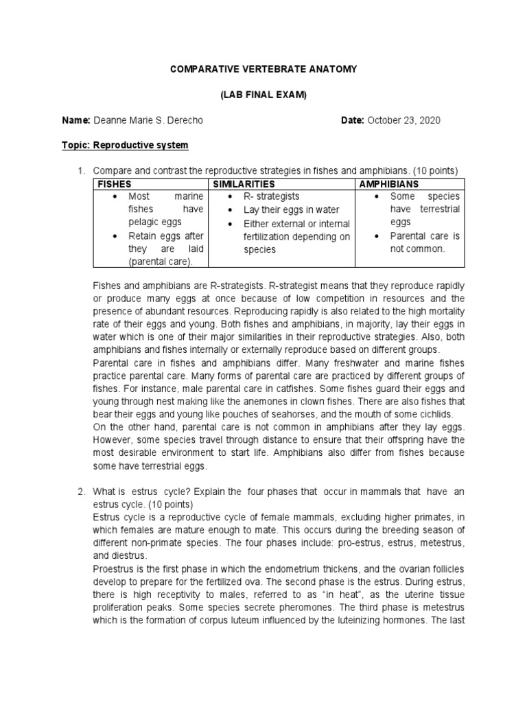 Comparative Vertebrate Anatomy (Lab Final Exam) Name: Deanne Marie S ...